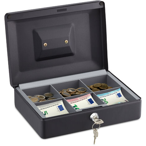 Relaxdays Cash Box Lockable, 6 Notes and Coins Compartments, 2 Keys ...