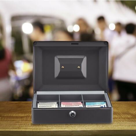 Relaxdays Cash Box Lockable, 6 Notes and Coins Compartments, 2 Keys ...