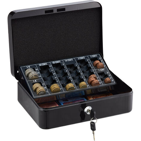 Relaxdays Cash Box Lockable, Coin Counting Board, Note Compartments, 2 ...
