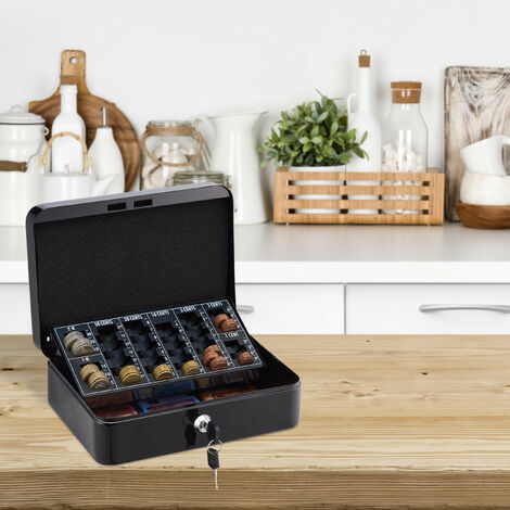 Relaxdays Cash Box Lockable, Coin Counting Board, Note Compartments, 2 ...