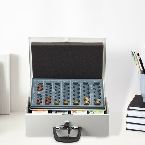 Relaxdays Cash Box Lockable, Coin Counting Board & 4 Note Compartments ...