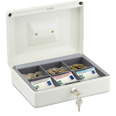 Relaxdays Cash Box Lockable, 6 Notes and Coins Compartments, 2 Keys ...