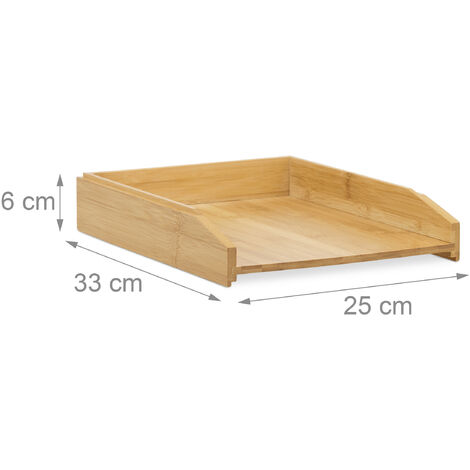 Relaxdays Letter Tray, Set of 2, Made of Bamboo, DIN A4 Size, Stackable ...