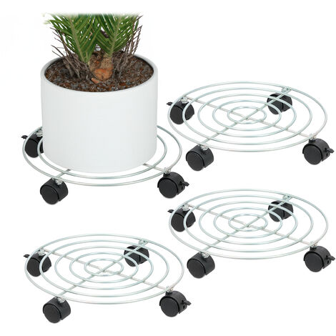 Relaxdays Set of 4 Plant Roller, Ø 32 cm, Flower Pot Coaster with ...