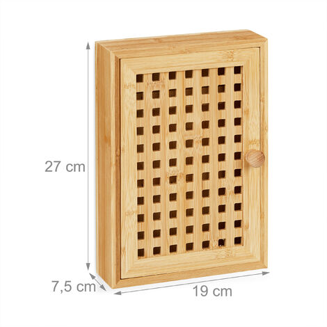 Relaxdays Key Cabinet, Bamboo Key Storage, 8 Hooks, HxWxD: 27 x 19 x 7. ...