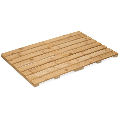 Relaxdays Bamboo Bath Mat 60 x 40 cm Non slip Shower Pad Indoor Outdoor Shower Sauna Foldable Bathmat Natural