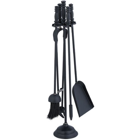 Relaxdays Fireplace Tool Set, 5-pieces, Poker, Ash Shovel, Broom, Stand ...