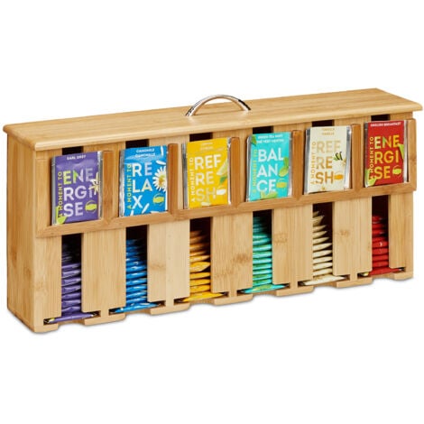 Relaxdays Tea Organiser, 6 Compartments, Bamboo, HWD: 22 x 46.5 x 10.5 ...