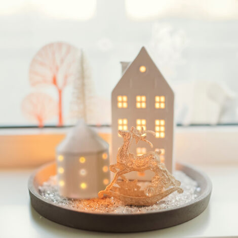 Relaxdays Tea Light House Ceramic, Windows, Porcelain Lighthouse Tower ...