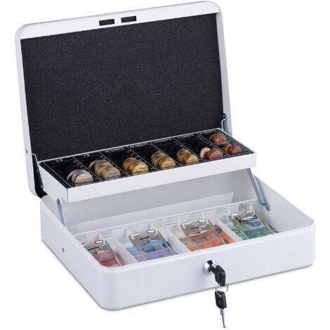 Relaxdays Cash box, lockable, iron, coin counting board & 4 note ...