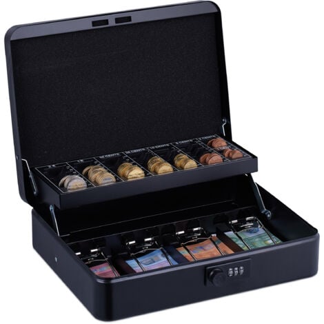 Relaxdays cash box, 3-digit combination, coin insert, iron money box ...