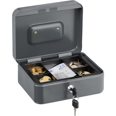 Relaxdays Cash box lockable, removable insert, 5 compartments, iron ...