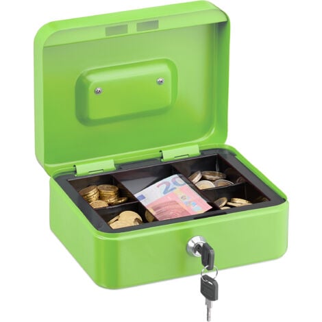 Relaxdays Cash box lockable, removable insert, 5 compartments, iron ...