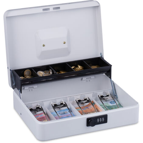 Relaxdays Cash box, 3-digit combination, coin insert & 4 note ...