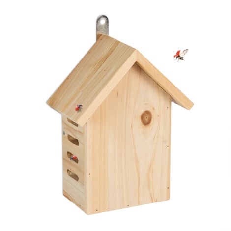 Relaxdays Ladybird House, Untreated Fir Wood, HxWxD: 22.5 x 17 x 10 cm ...