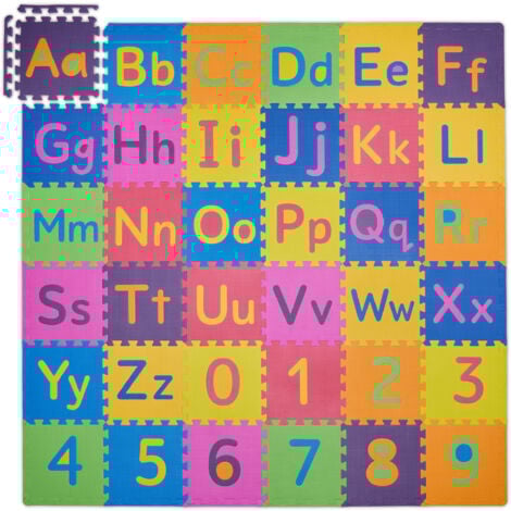 Relaxdays Puzzle Mat ABC and Numbers 90 pieces Playmat for Children WxD 180.5 x 180.5 cm Soft EVA Foam Colourful