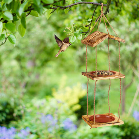 Relaxdays Wooden Bird Feeder, for Hanging, Wild Bird Food Dispenser, 2 ...