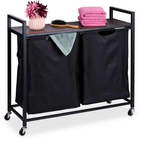 Relaxdays Laundry Basket Rack, 2 Pull-out Compartments, Rollable ...