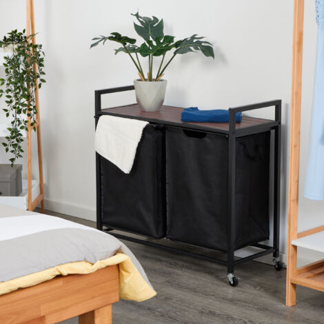 Relaxdays Laundry Basket Rack, 2 Pull-out Compartments, Rollable ...