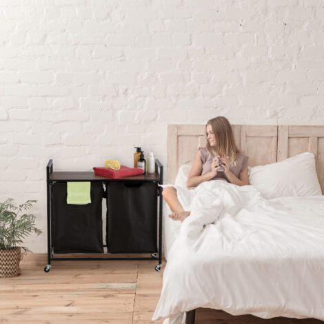 Relaxdays Laundry Basket Rack, 2 Pull-out Compartments, Rollable ...