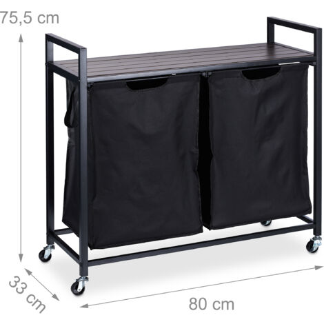 Relaxdays Laundry Basket Rack, 2 Pull-out Compartments, Rollable ...