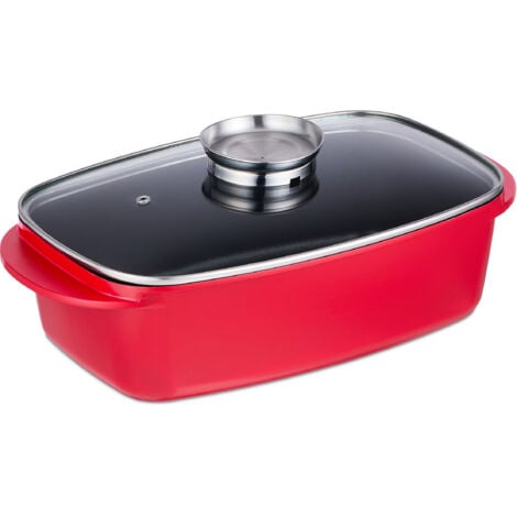Relaxdays Roaster Dish with Glass Lid, 5 Litre Capacity, Coated ...