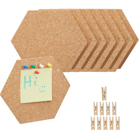 Relaxdays Cork Pinboard, Set of 14, Hexagonal Shaped Boards, for Office ...
