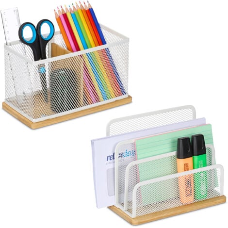 Relaxdays Desk Organiser, Set with 2 Pieces, Letter Stand & Pen Holder ...