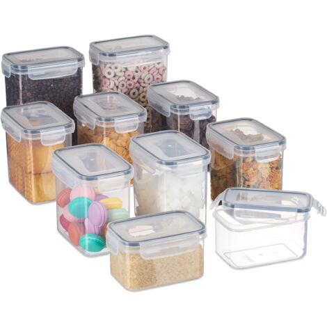 Relaxdays Storage Boxes with Lid, Set of 10, Airtight Jars, 2000 / 1400 ...