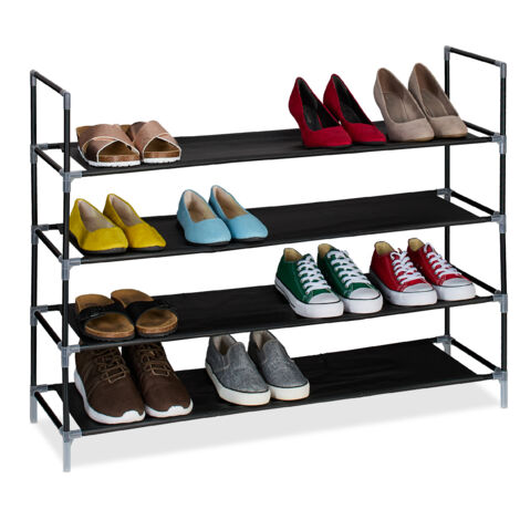Relaxdays Shoe Rack, Metal Frame, Fabric Material Shelves, 4 Levels ...