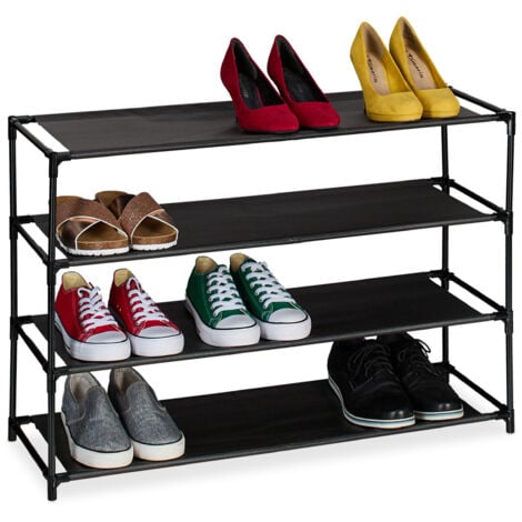 Relaxdays Shoe Rack, with 4 Levels, Metal Frame, Fabric, Tiered, Plug ...