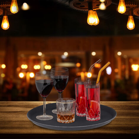 Relaxdays Set of 10 Serving Tray, Round Ø 35 cm, Bar Drinks Plate, Non ...