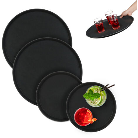 Relaxdays Set of 4 Serving Tray, Round, 2 Sizes, Bar Drinks Plate, Non ...