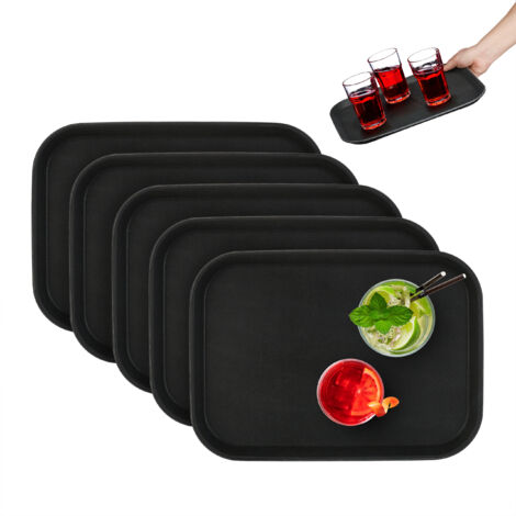 Relaxdays 3x Serving Trays, Rectangular, Drinks, Non-Slip Rubber ...