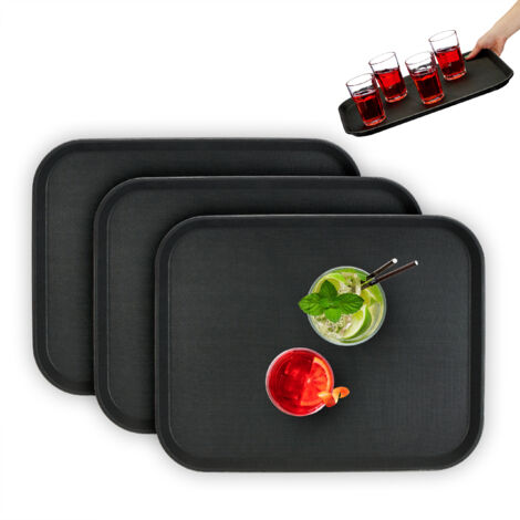 Relaxdays 3x Serving Trays, Rectangular, Drinks Plate, Non-Slip Rubber ...