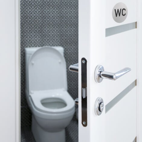 Relaxdays Set of 4 WC Labels, Toilet Sign, Round, Stick-on, Ø 10 cm ...