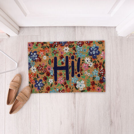 Relaxdays Coconut Doormat, Non-Slip, Welcome Mat, Floral Design, Indoor ...