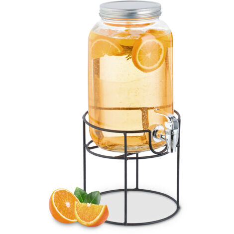 Relaxdays Beverage Dispenser with Insert, Tap & Lid, Glass, Lemonade ...