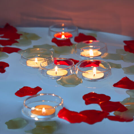 Relaxdays Set of 12 Floating Tea Light Holder, Glass, Water Decoration ...