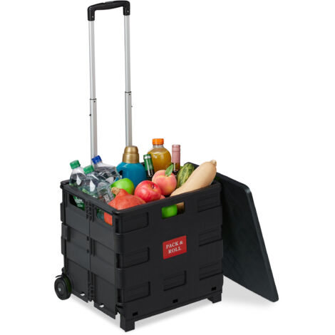 Relaxdays Shopping Trolley, Foldable, Basket with Wheels, Lid ...