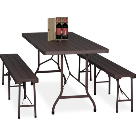 Relaxdays 3-Piece Folding Garden Furniture Set, Beer Benches with Large ...