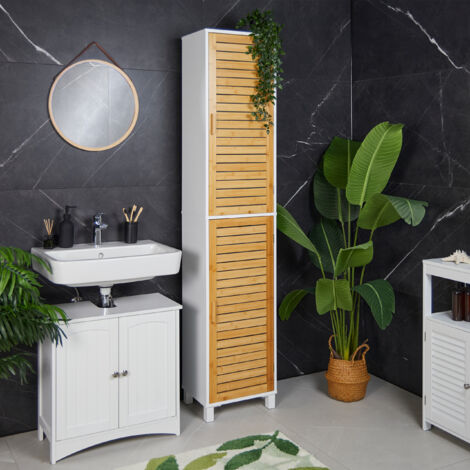 Relaxdays Bathroom Cabinet, HWD: 190x40x30 cm, 6 Compartments, MDF ...
