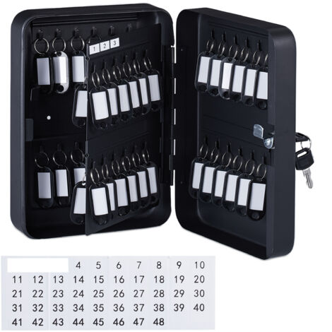 Relaxdays Lockable Key Box, Wall-Mounted Cabinet, 48 hooks, with Rings ...