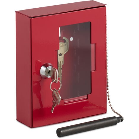 Relaxdays Lockable Emergency Key Box with Glass Panel, Hammer, Quick ...