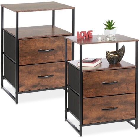 Relaxdays Industrial Bedside Table, Set of 2, HWD: 70 x 45 x 42.5 cm, 2 ...