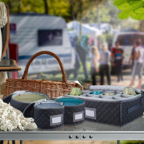 Relaxdays Crockery Storage Box, Set of 6 Pieces, Padded, Holds 12 ...