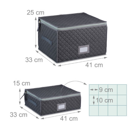 Relaxdays Crockery Storage Box, Set of 6 Pieces, Padded, Holds 12 ...