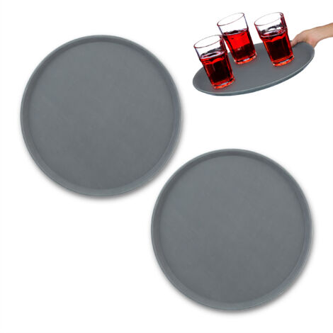 Relaxdays 2x Serving Tray, Round Ø 45 cm, Bar Drinks Plate, Non-Slip ...