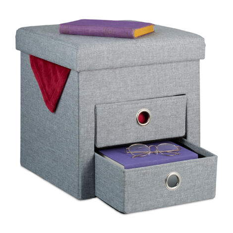 Relaxdays Stool with Storage, 2 Drawers, Handles, Modern, Ottoman ...
