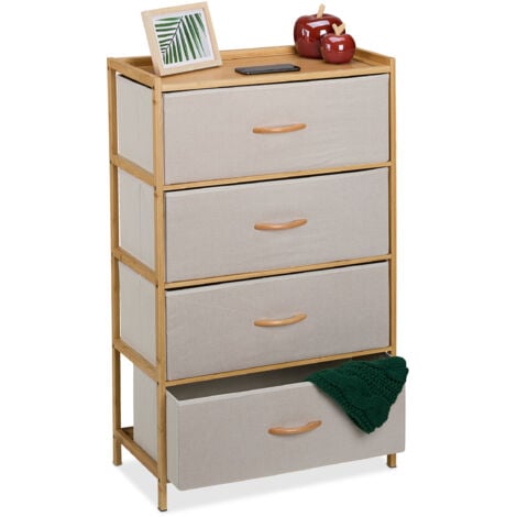 Relaxdays Dresser Storage Unit Bamboo 4 Fabric Drawers Hallway Bedroom HWD 94 x 58 x 32.5 cm Cabinet